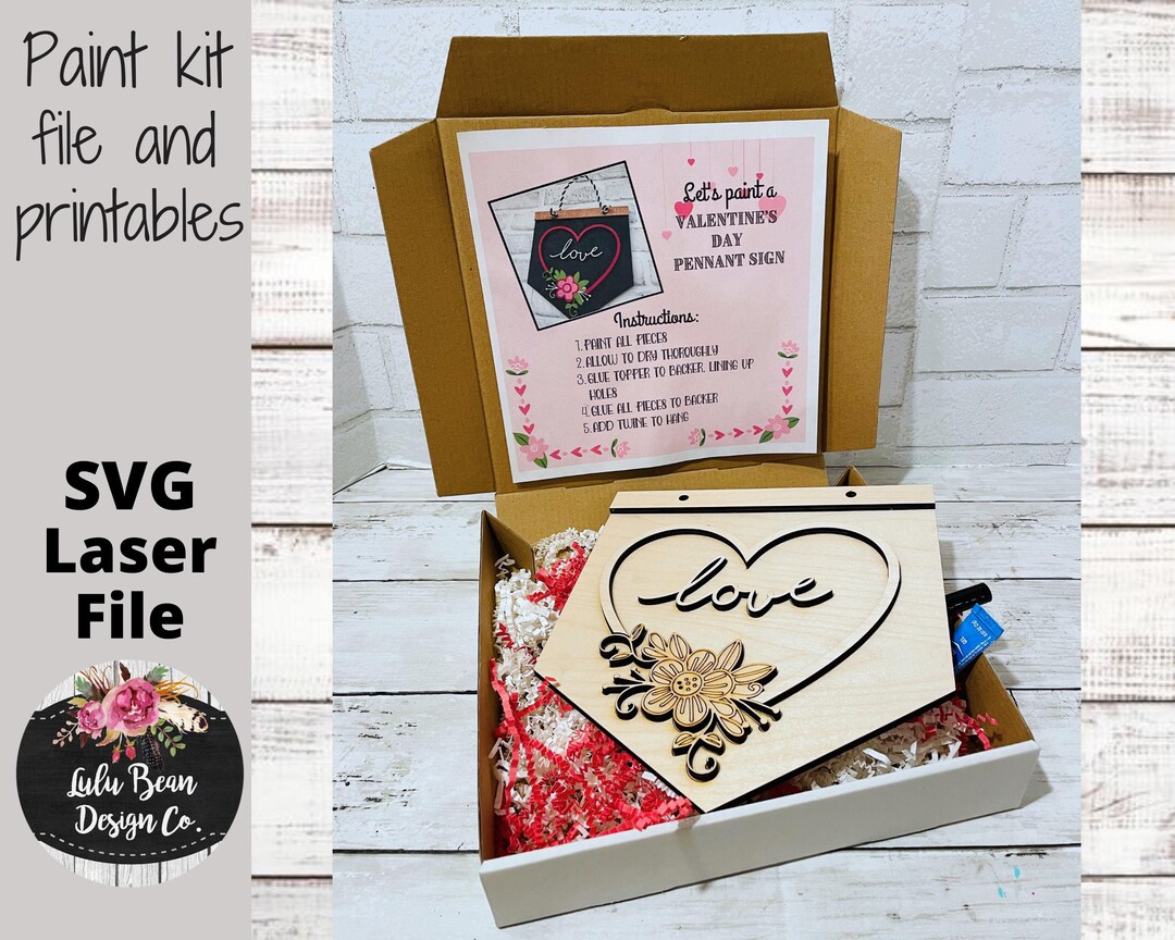 Valentines Day Pennant Banner Love Floral Sign Box DIY Paint Kit SVG ...