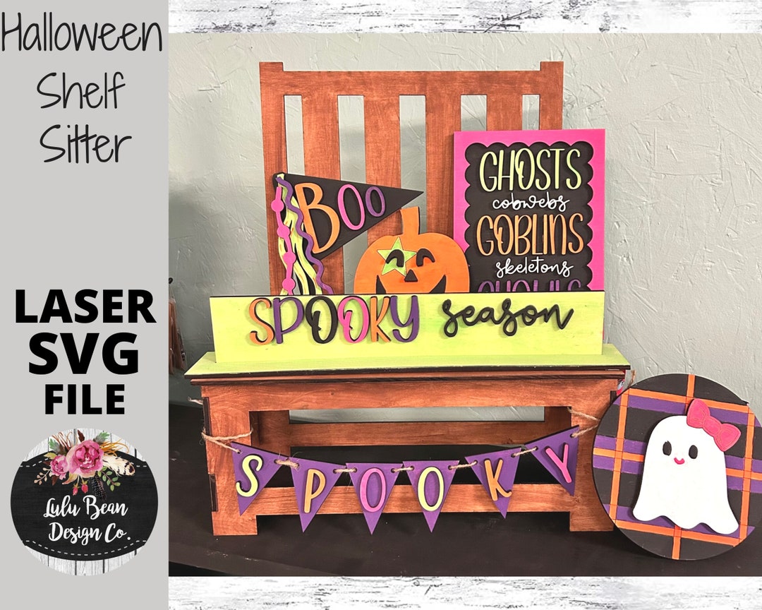 Halloween Spooky Season Plaid Decor Shelf Sitter Set SVG Wood Glowforge ...