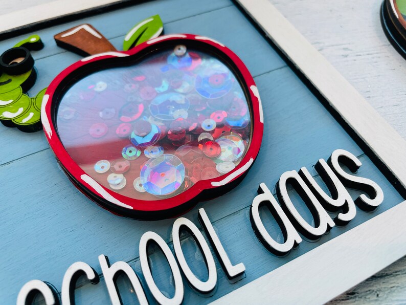 Teacher School Days Shaker Set Frame Shiplap Apple Globe Kit Wood ...