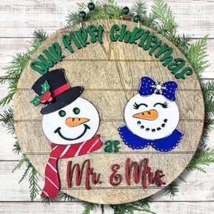 Snowman First Christmas Mr and Mrs Round Sign Cutout Shapes, Door ...