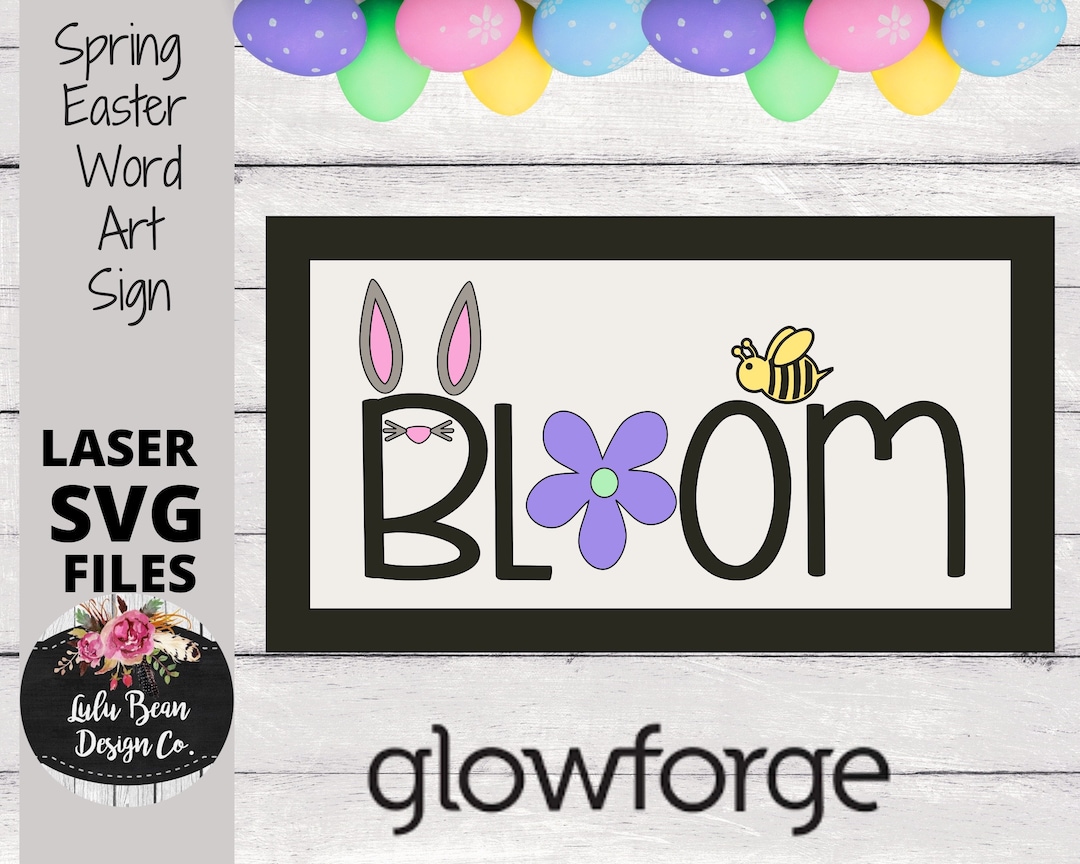 Spring Easter Bunny Word Art Rectangle Sign SVG File Digital Laser Wood ...