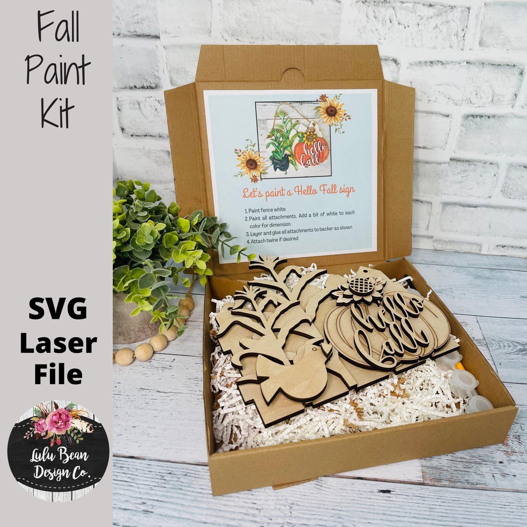 Hello Fall Pumpkin Crow Cornstalk Sign Wood Box DIY Paint Kit SVG ...