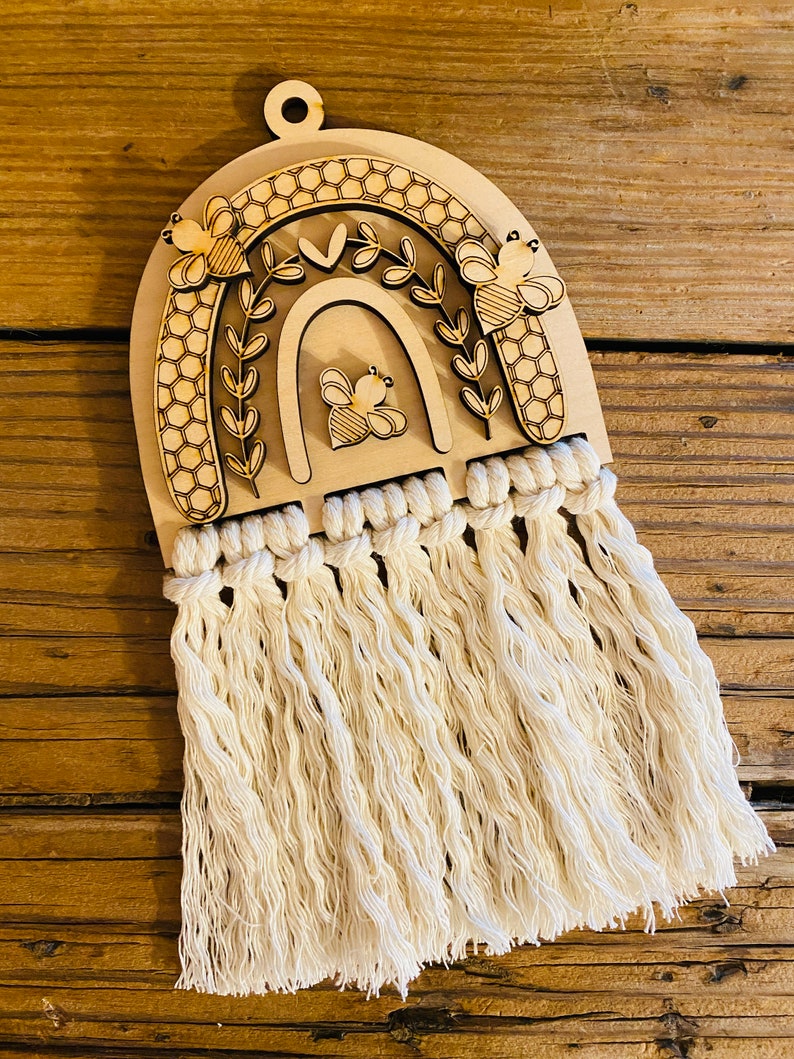 Bee Bees Beehive Rainbow Macrame Car Charm SVG Laser Glowforge File ...
