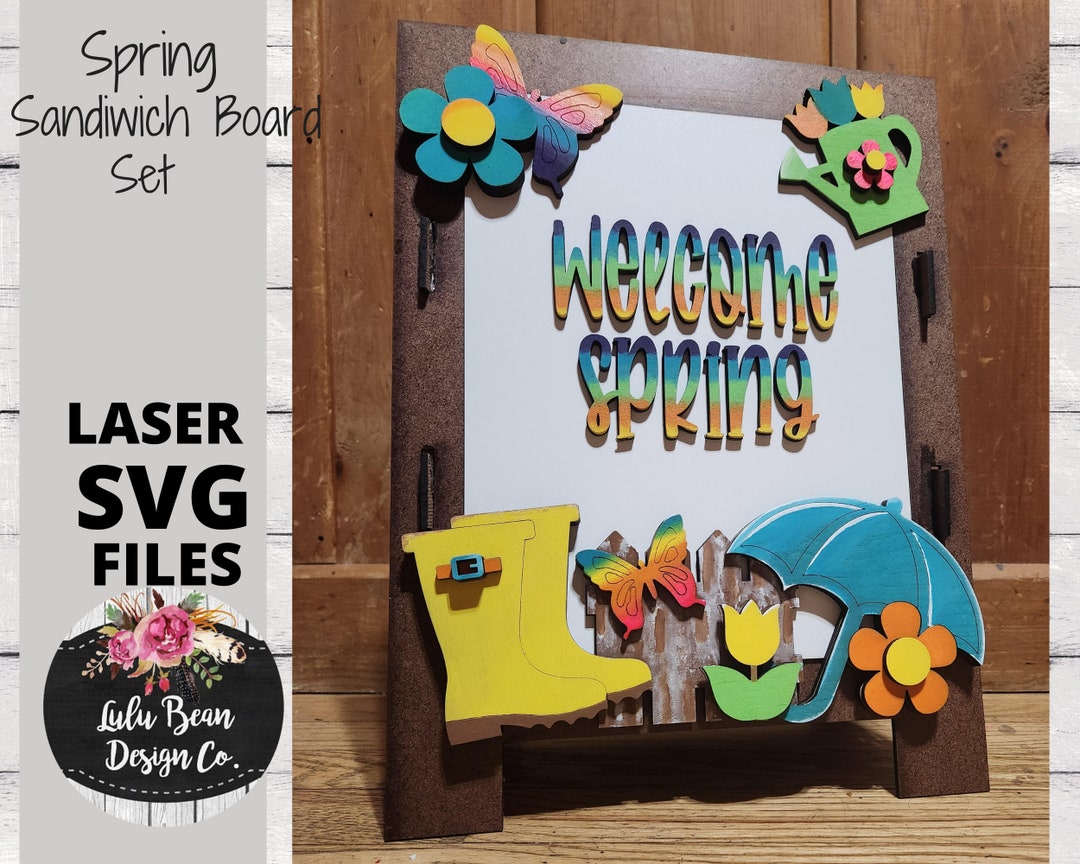 Spring Interchangeable Chalkboard Sandwich Board Set SVG File Digital ...