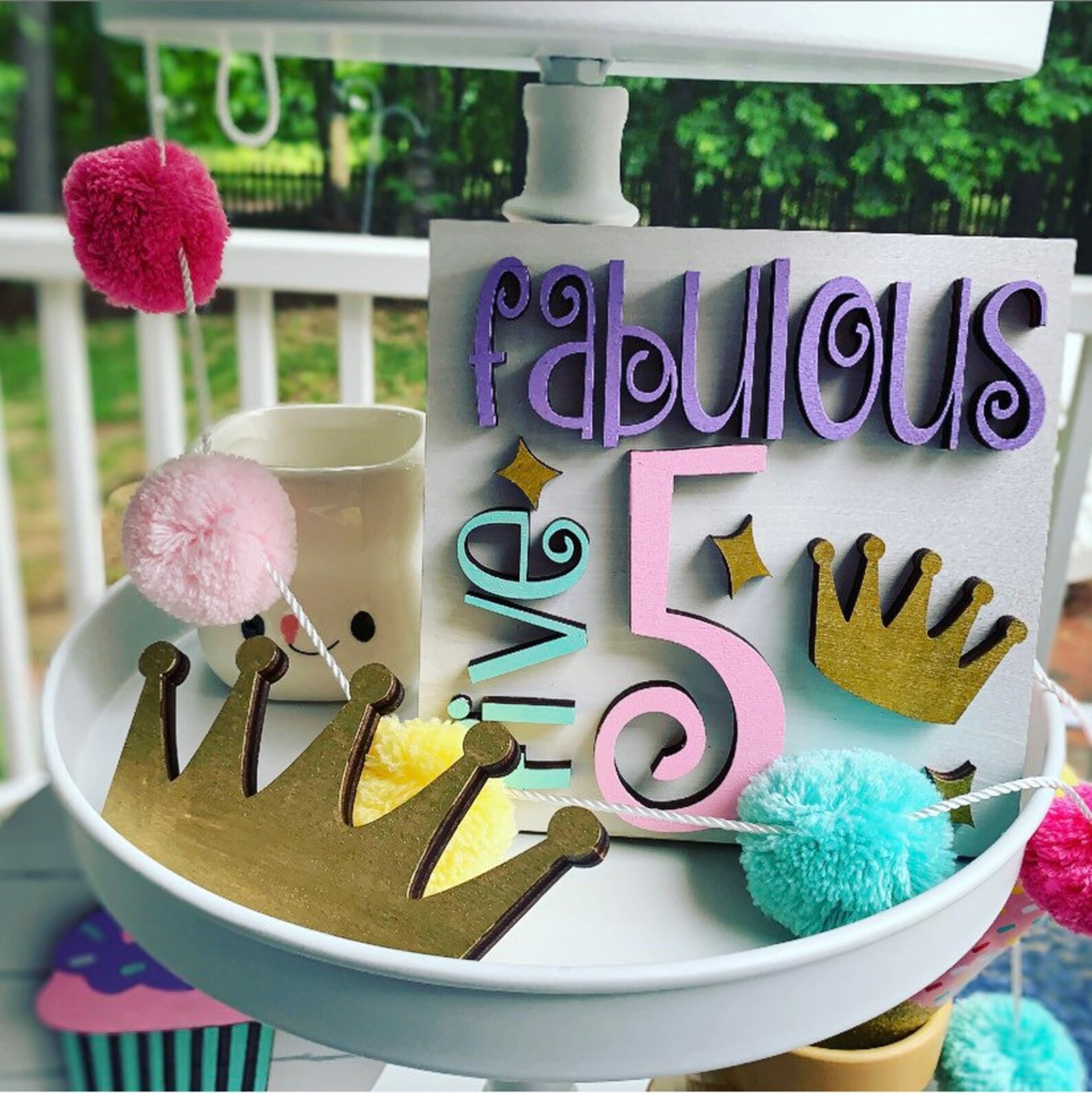 Birthday Tiara Cupcake Wood Shiplap Mini Sign and Tag Tiered Tray Kit ...