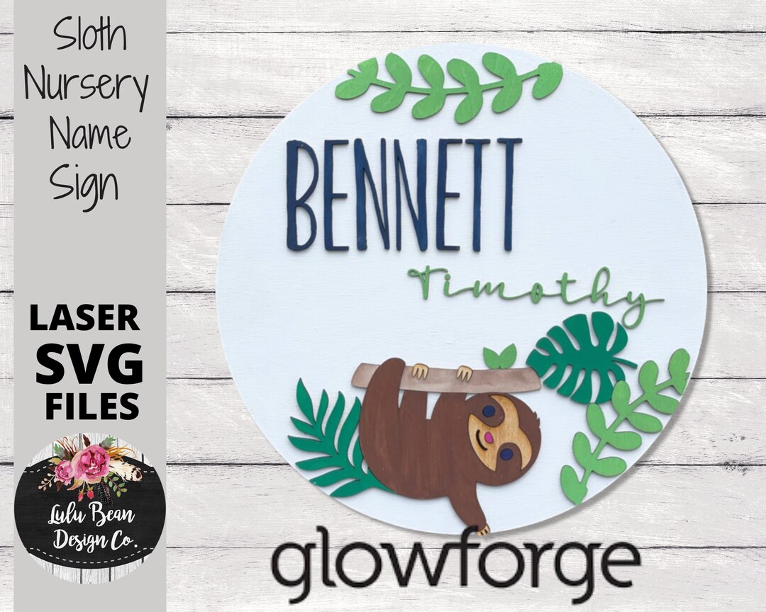 Sloth Nursery Name Sign Round Digital Cut File Laser Wood Cutting Svg ...