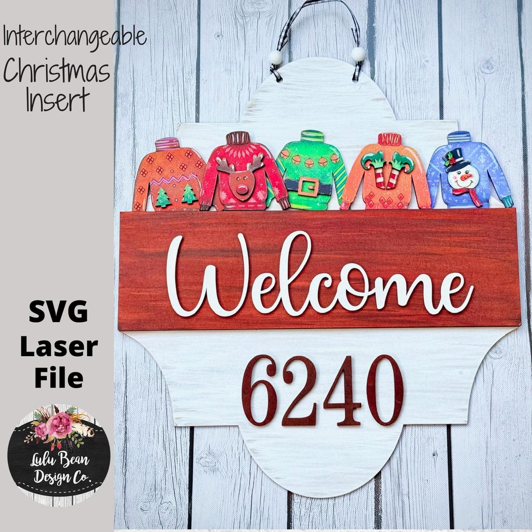 Tacky Christmas Sweater Seasonal Door Hanger Insert Welcome Address ...