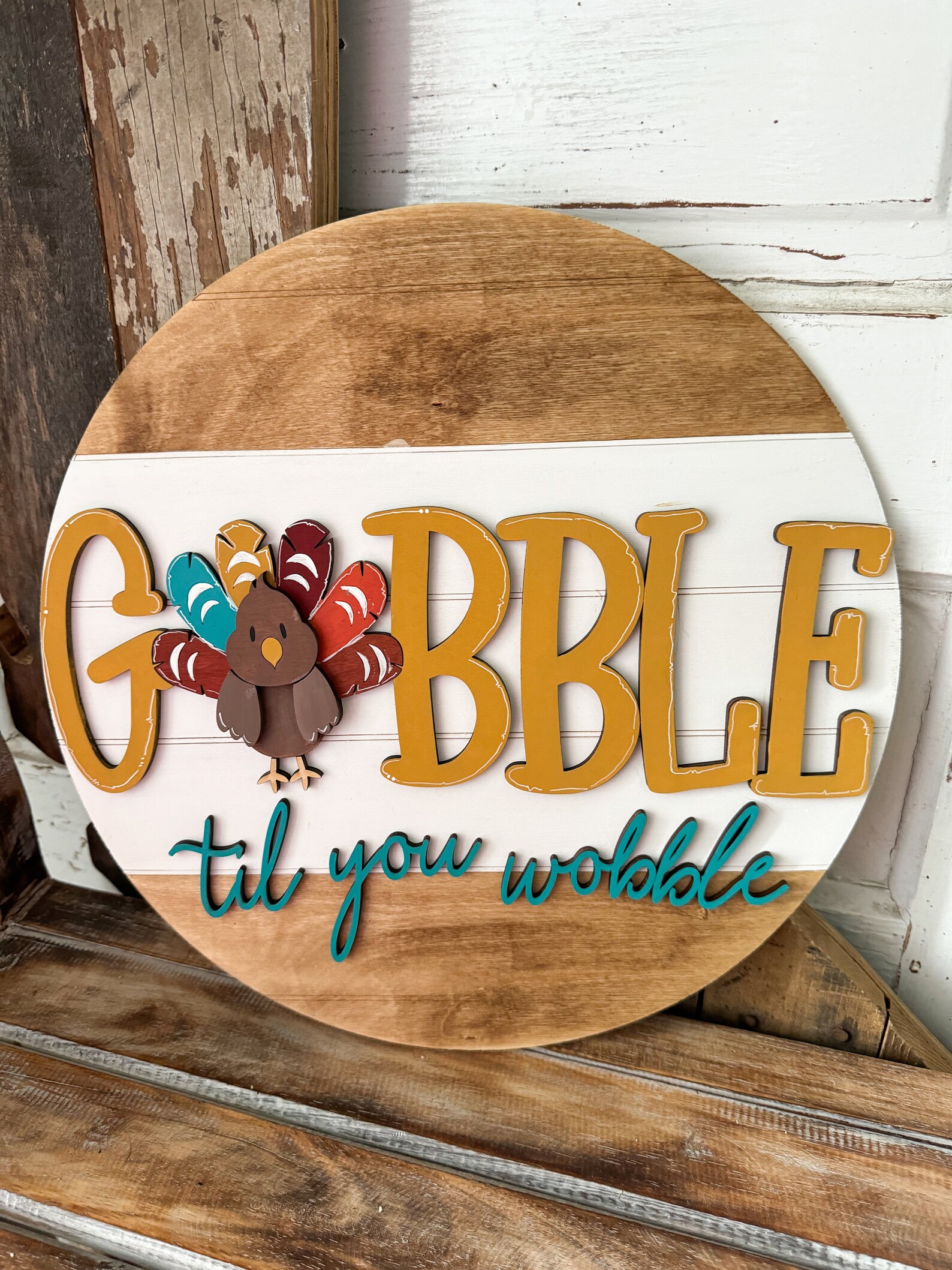 Gobble Til You Wobble Turkey Thanksgiving Round Sign Cutout Shapes ...