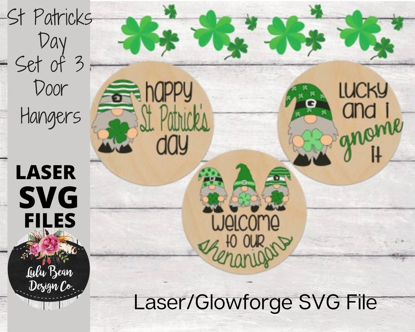St. Patrick's Day Gnome Round Door Hanger Signs Wood Glowforge Digital ...