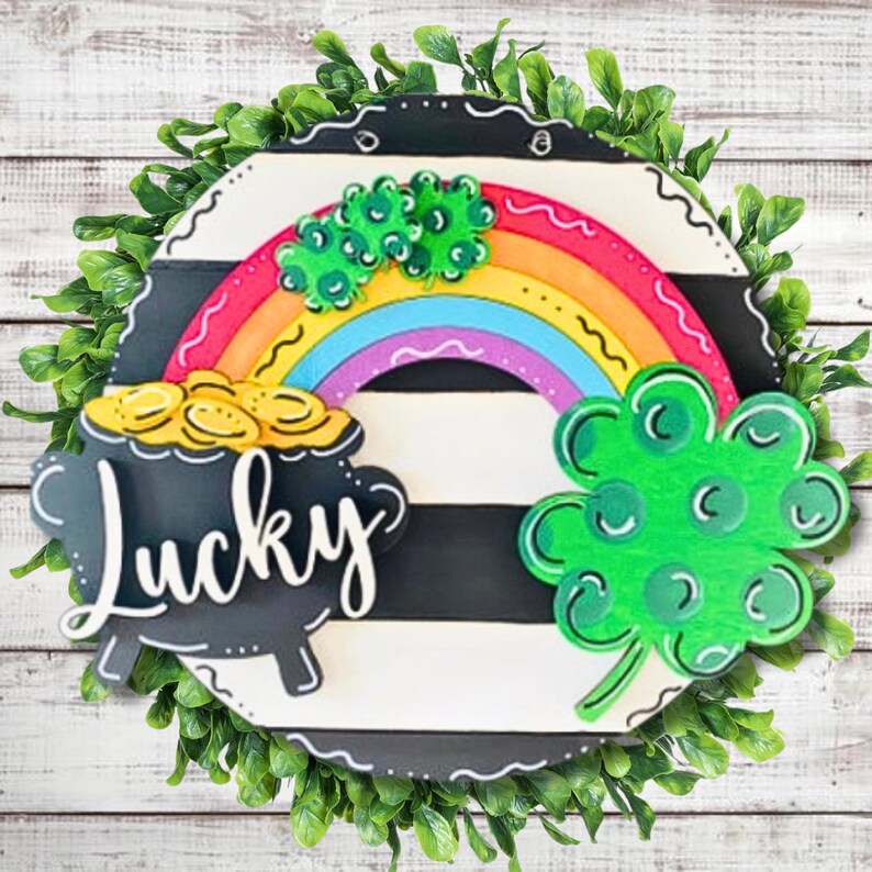 St Patricks Day Lucky Rainbow Door Hanger Split Option Sign SVG File ...