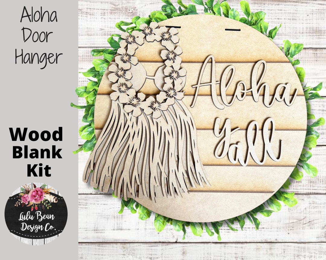 Aloha Grass Skirt Hula Lei Coconut Bra Y'all Round Door Hanger Sign ...