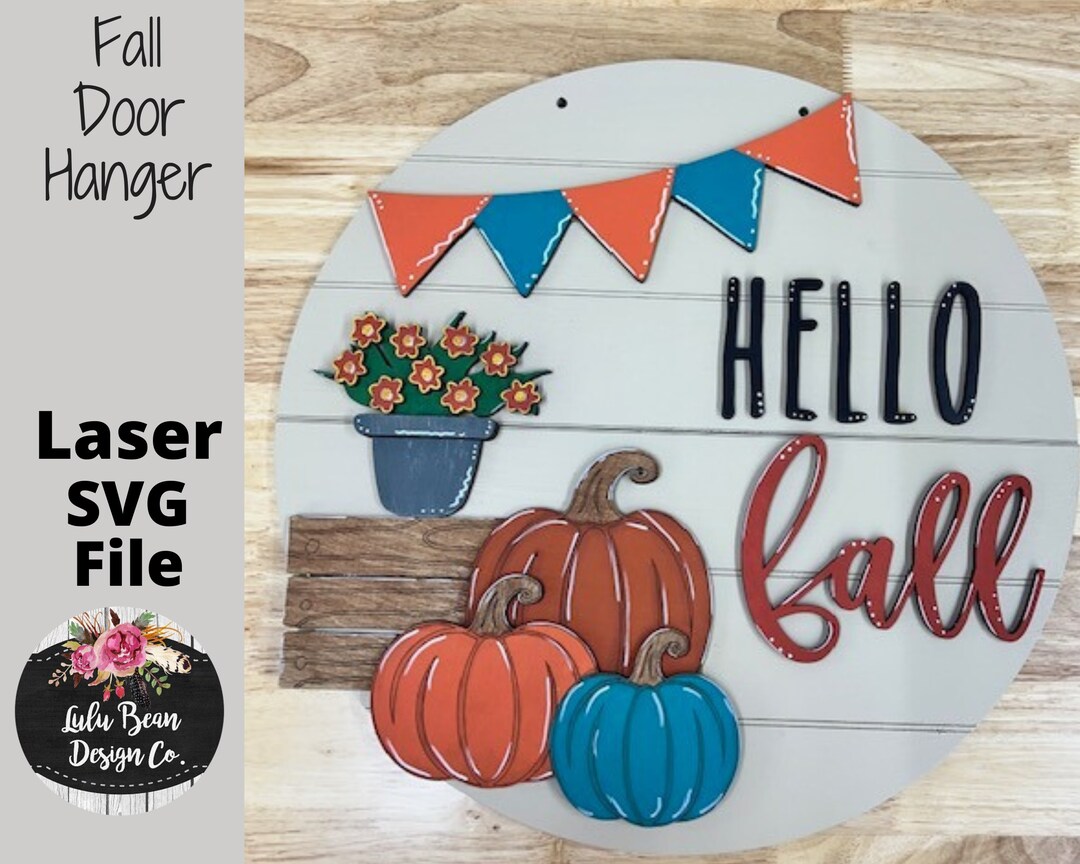 Hello Fall Pumpkin Mum Banner Round Door Hanger SVG Sign Digital Cut ...