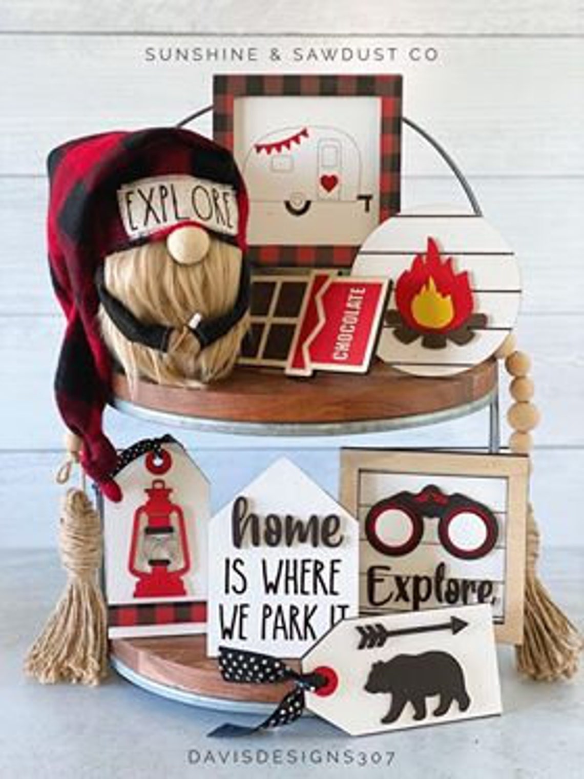 Camping Wood Tag Tags Tier Tiered Tray Sign Kit Shiplap - Etsy