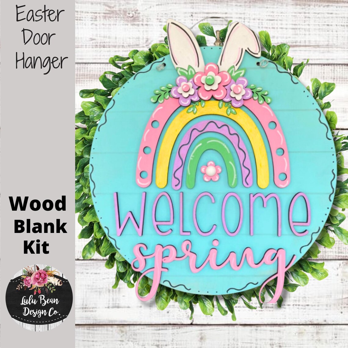 Welcome Spring Bunny Rainbow Round Door Hanger Sign Cutout Shapes ...