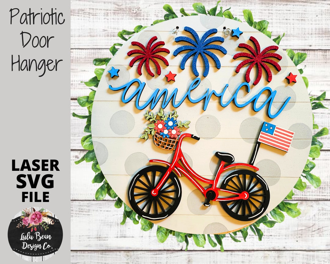 Patriotic July 4th Fireworks Bicycle Round Sign Digital Cut File Laser ...