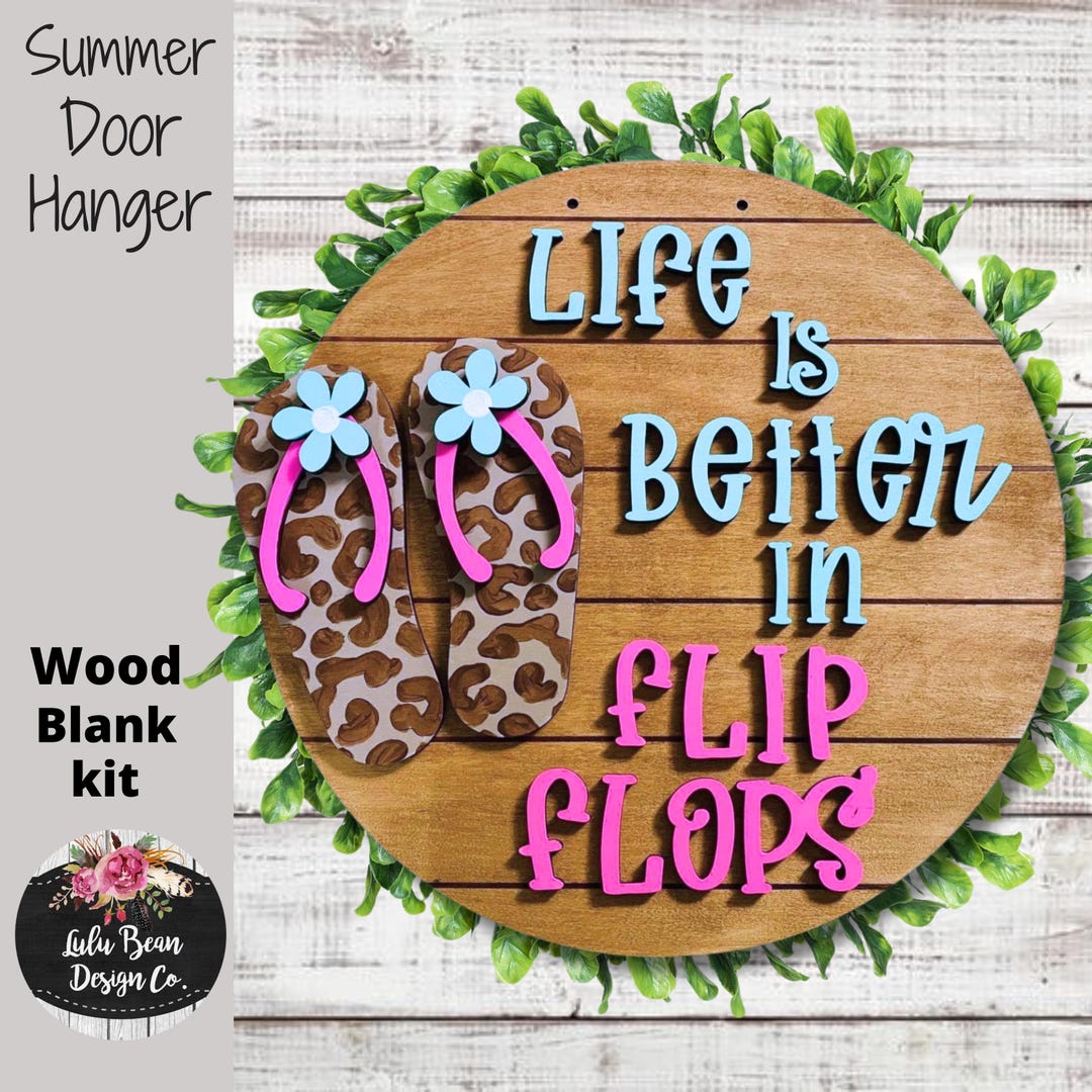 Life is Better in Flip Flops Summer Beach Leopard Round Door Hanger ...