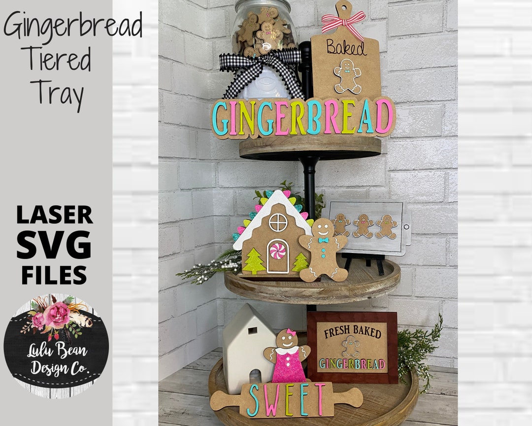 Gingerbread Christmas Baking Tiered Tray Kit SVG Laser Glowforge File ...