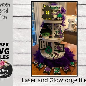 Witch Halloween Haunted House Tier Tiered Tray Kit Wood Glowforge File ...