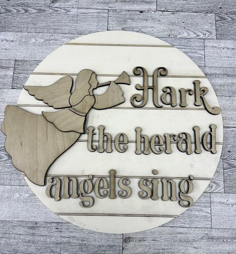 Hark the Herald Angels Sing Christmas Round Sign Cutout Shapes, Door ...