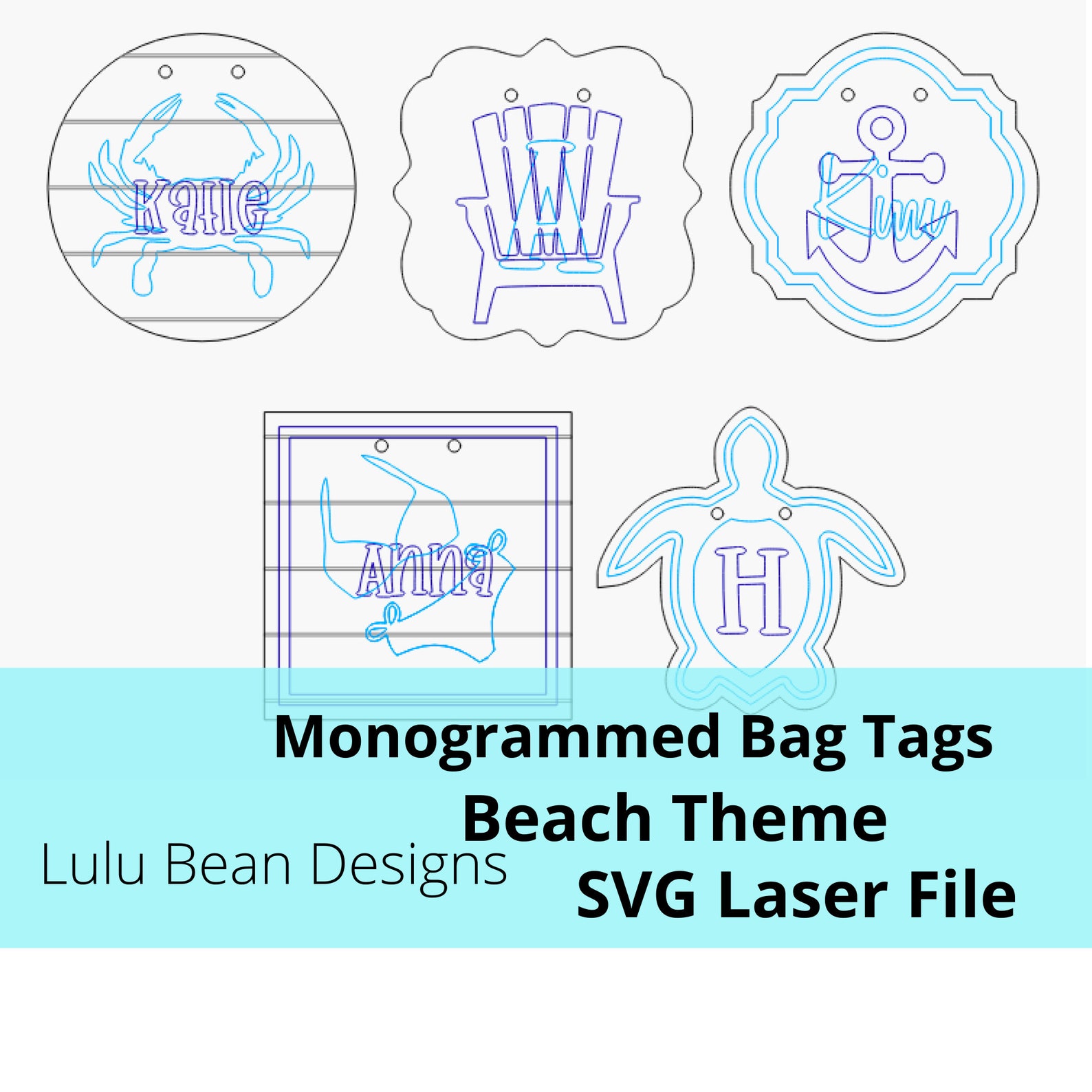Beach Theme Bogg Bag Tags Monogram Monogrammed Kit Wood - Etsy
