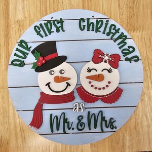 Snowman First Christmas Mr and Mrs Round Sign Cutout Shapes, Door ...