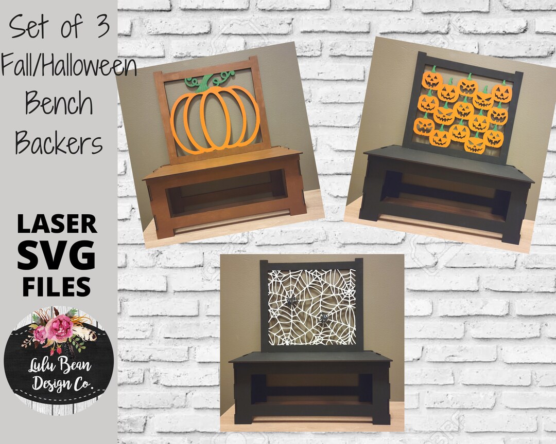 Set of Three Fall Halloween Pumpkin Interchangeable Bench Backers SVG ...