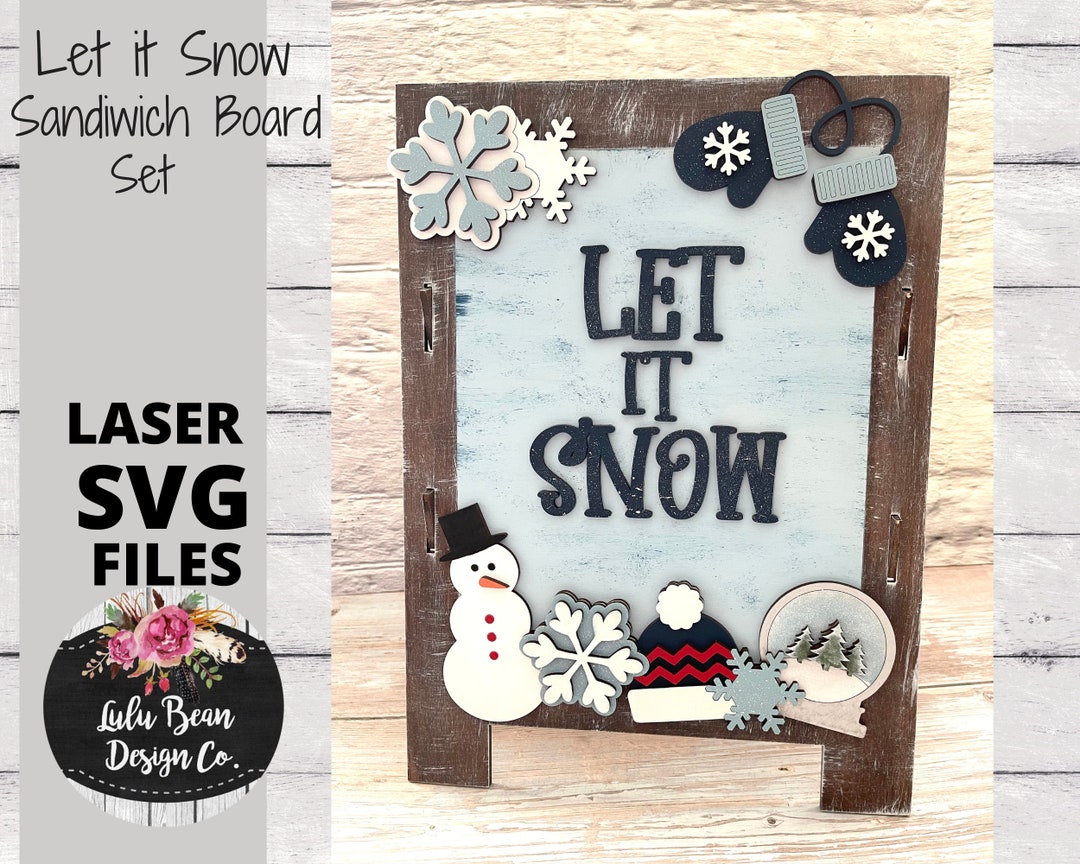 Winter Let It Snow Interchangeable Chalkboard Sandwich Board Set SVG ...