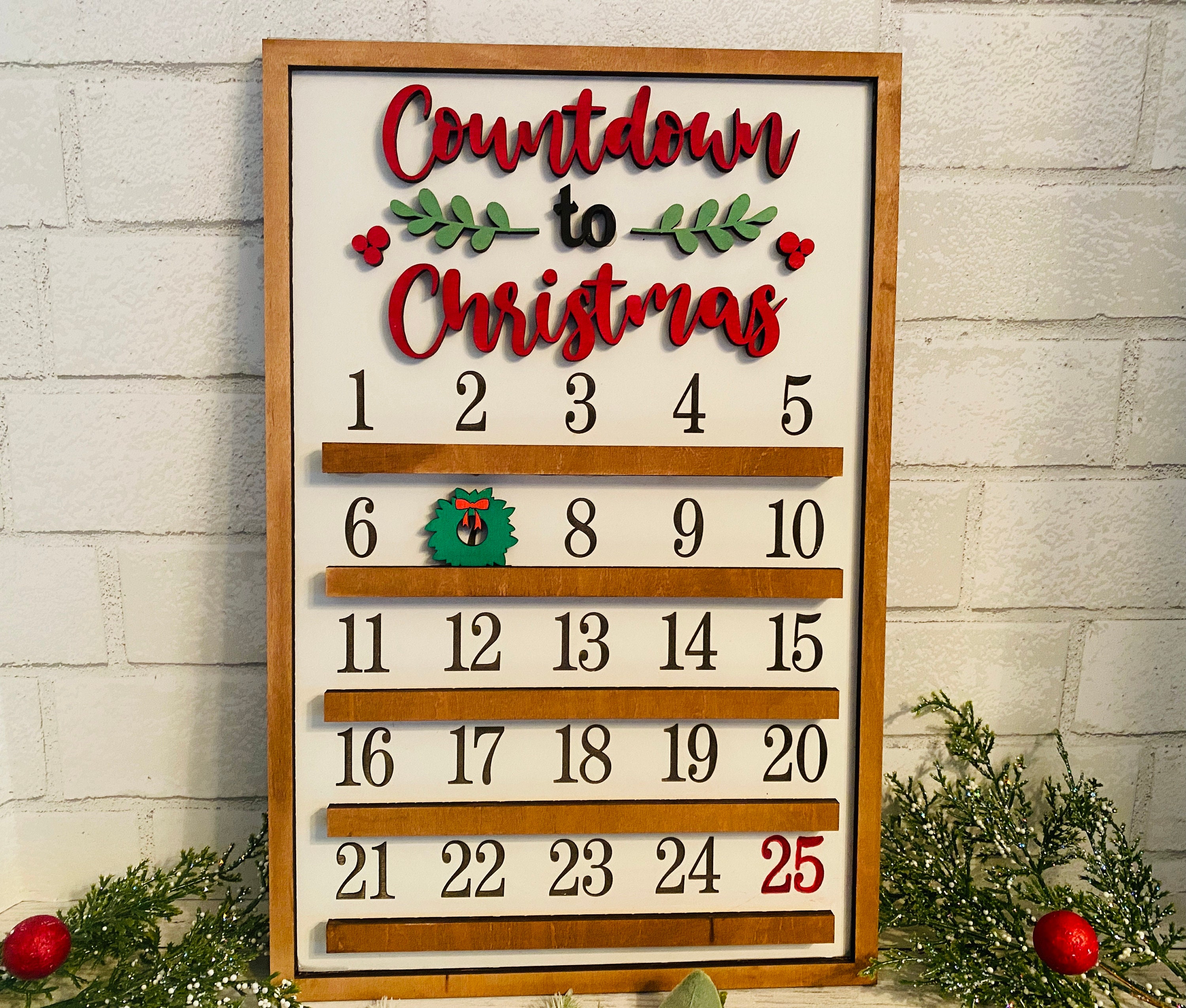 Countdown to Christmas Calendar Wreath SVG Laser File Wood Digital ...