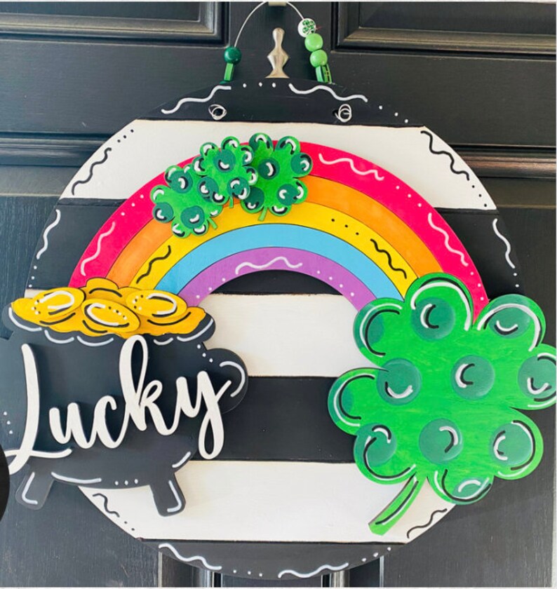 St Patricks Day Lucky Rainbow Door Hanger Split Option Sign SVG File ...