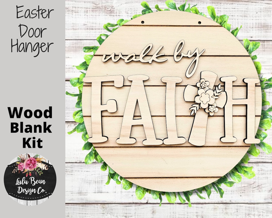 Walk by Faith Easter Religious Cross Floral Round Door Hanger Sign ...