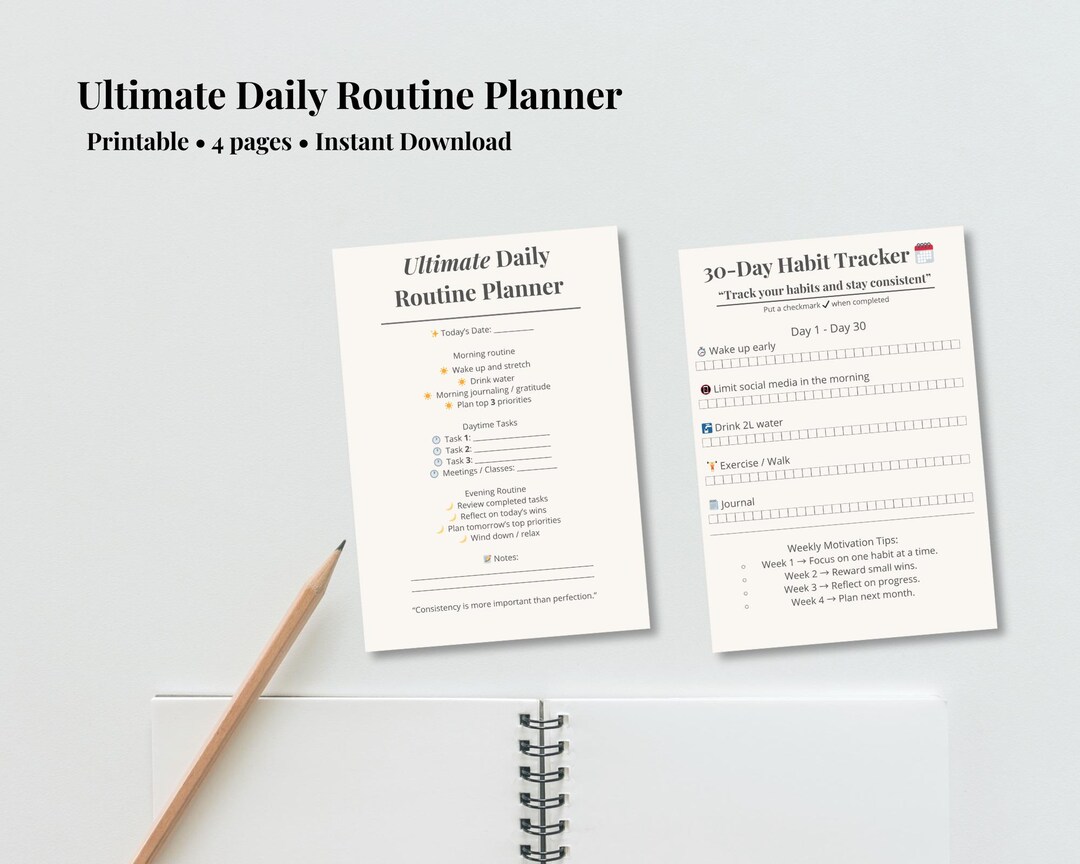 Daily Routine Planner | Habit Tracker, Weekly Reflection | Printable ...