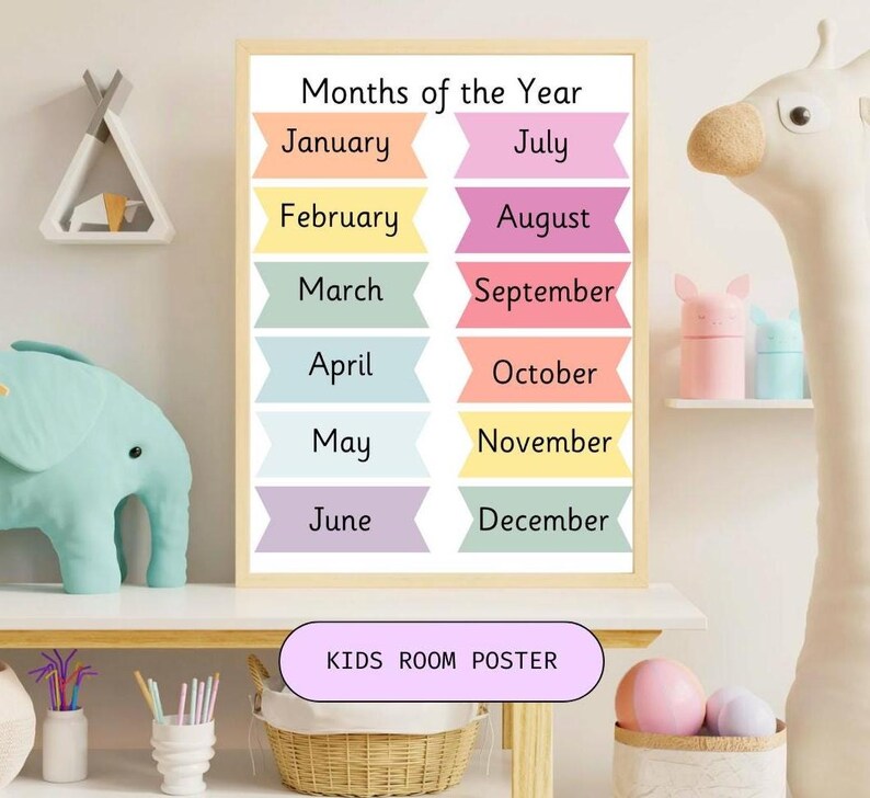 Rainbow Months of the Year Poster, Playroom Educational Poster ...