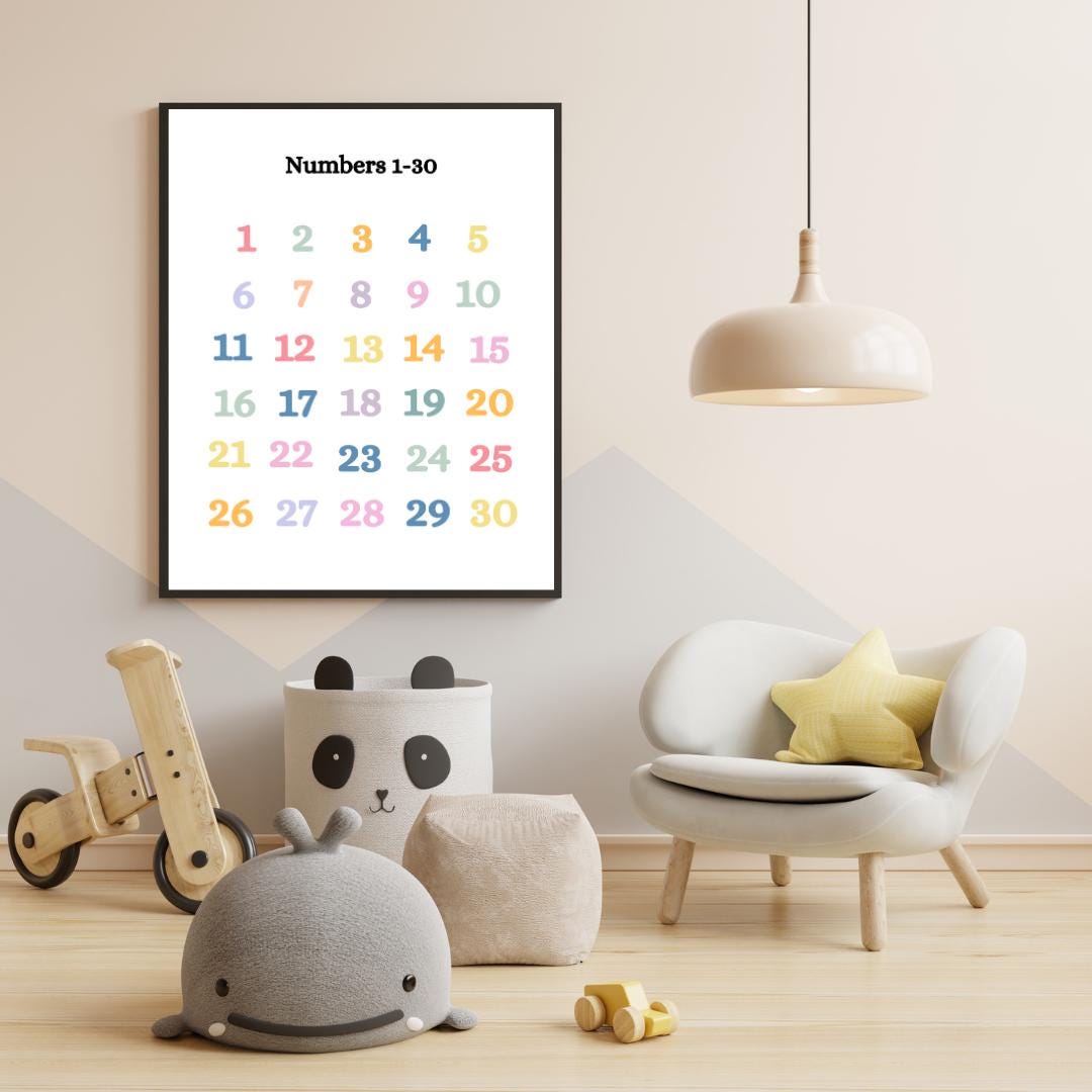Colorful Numbers Poster for Kids, Educational Print, 1-30 Counting ...