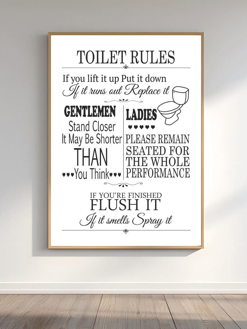 Toilet Rules, PRINTABLE Wall Art, Above Toilet Loo Sign - Etsy