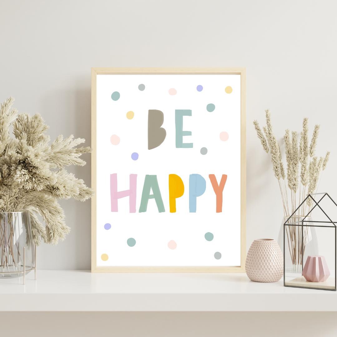 Be Happy Print, Printable Art Quote, Kids Bedroom Poster, Wall Decor ...