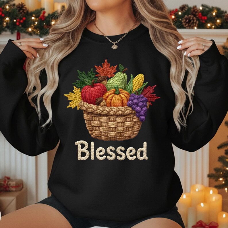 Blessed Fall Harvest Basket PNG, Thanksgiving Sublimation Design ...