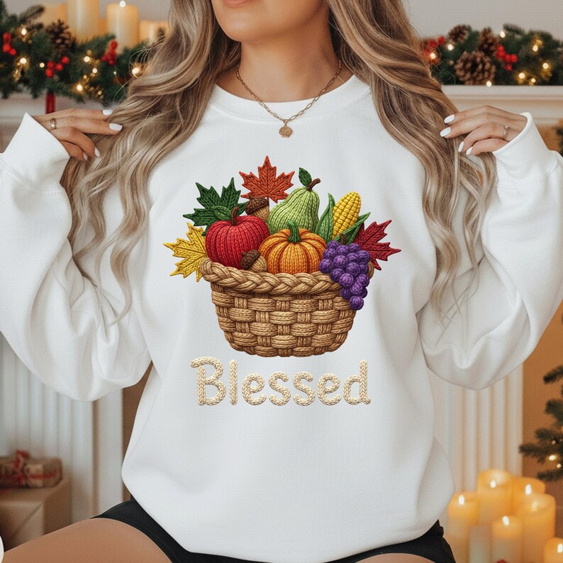 Blessed Fall Harvest Basket PNG, Thanksgiving Sublimation Design ...