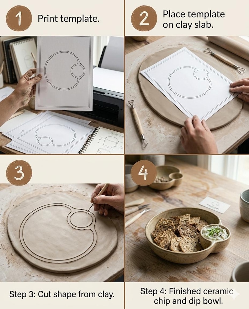 Chip and Dip Bowl Pottery Template, Slab Building Ceramic Serving Dish ...