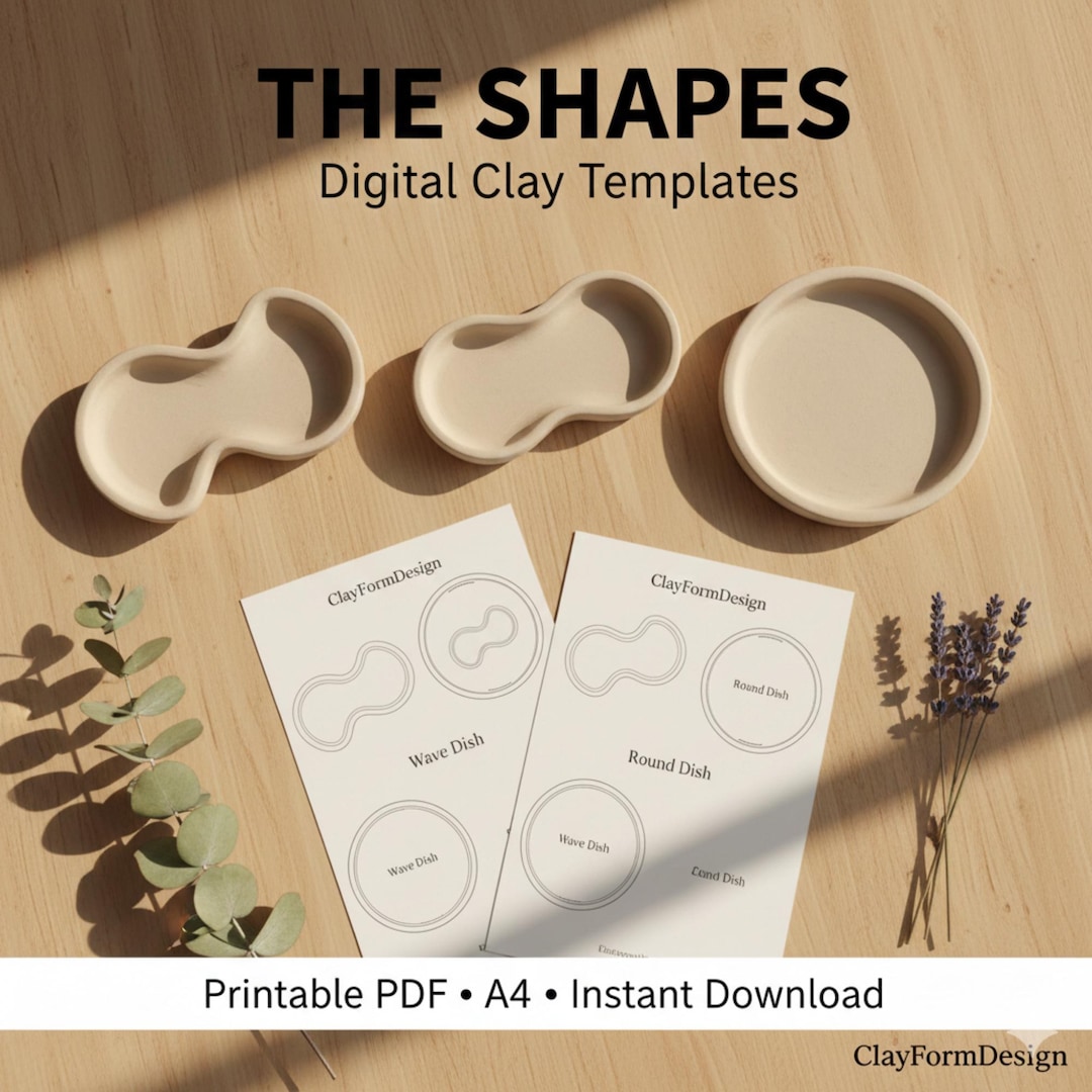 Clay Trinket Dish Template Set | Wave, Round, Bean (PDF A4 Instant ...