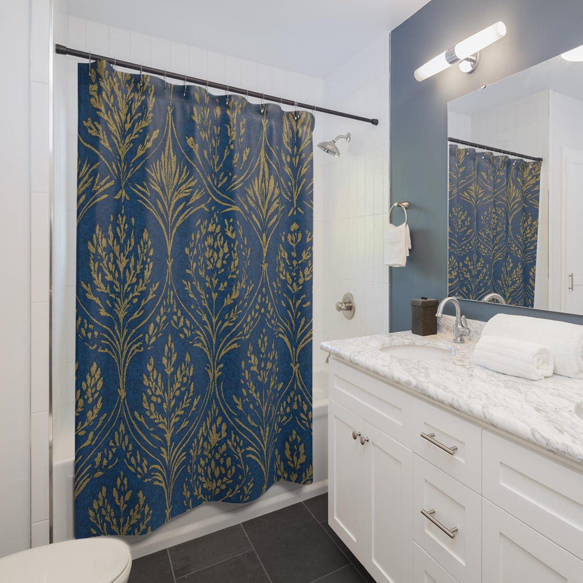 Navy And Gold Shower Curtain