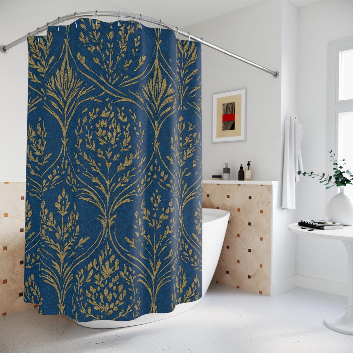 Navy And Gold Shower Curtain