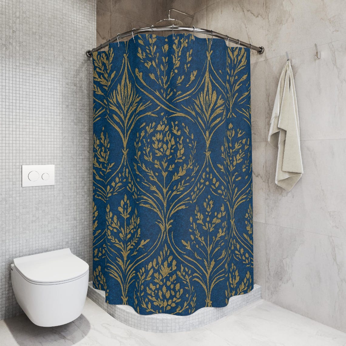 Navy And Gold Shower Curtain
