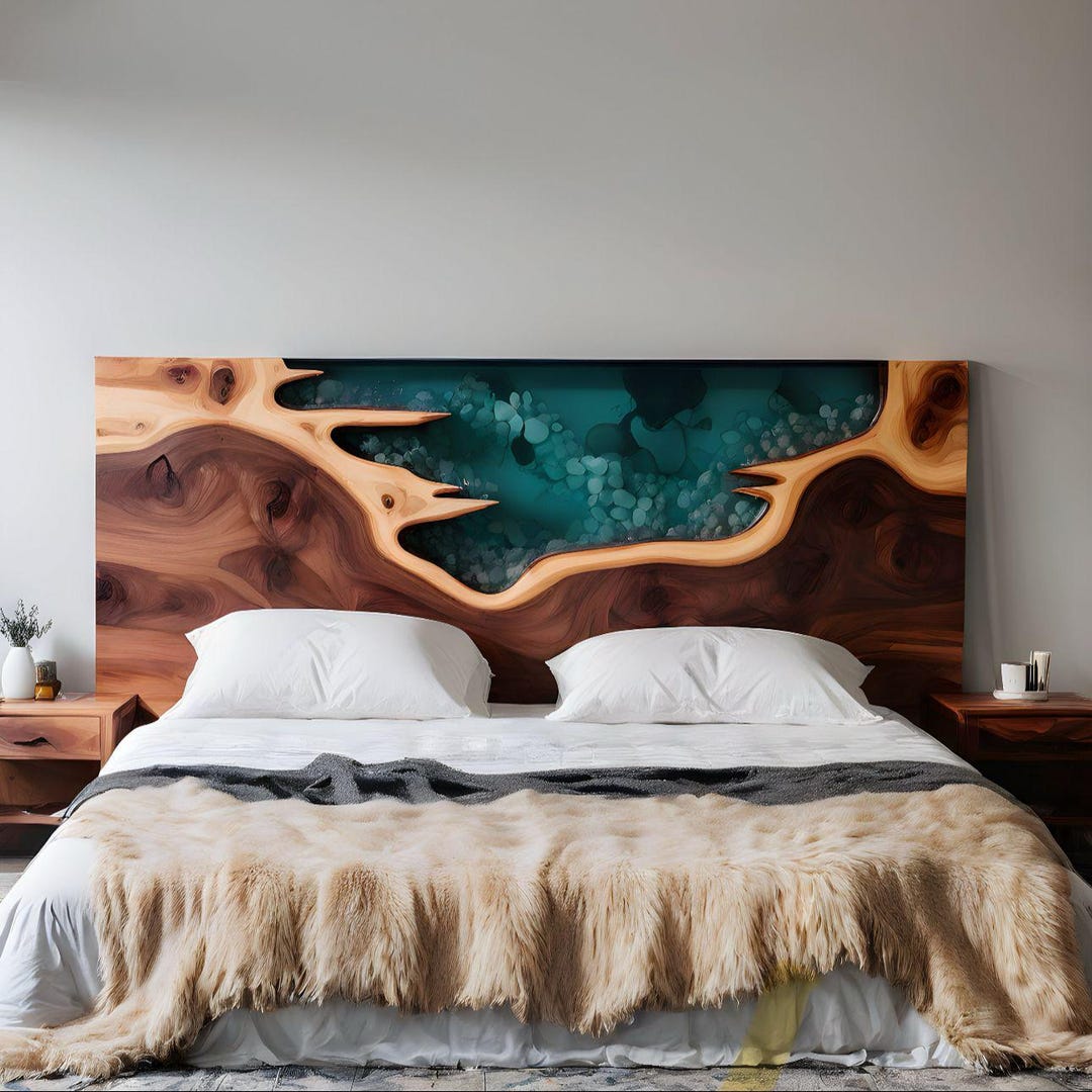 Epoxy Resin Headboard – Handmade Wooden Bed Headboard Coastal Décor - Etsy