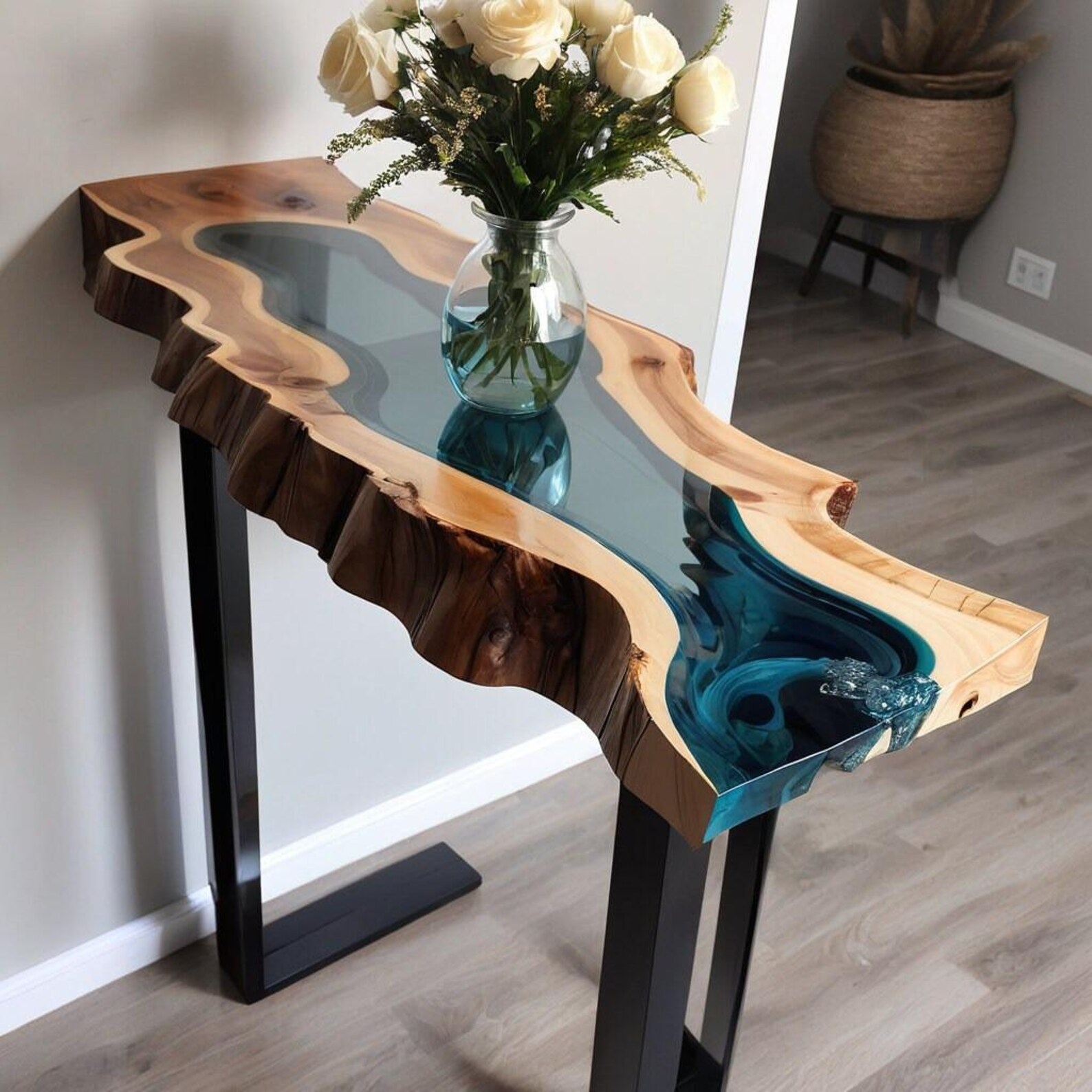 Console Table – Narrow Walnut & Epoxy Entryway Console – Slim Sofa ...