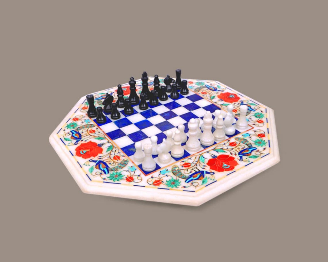 Handmade Marble Inlay Chess Board, Gemstone Chess Set - Etsy