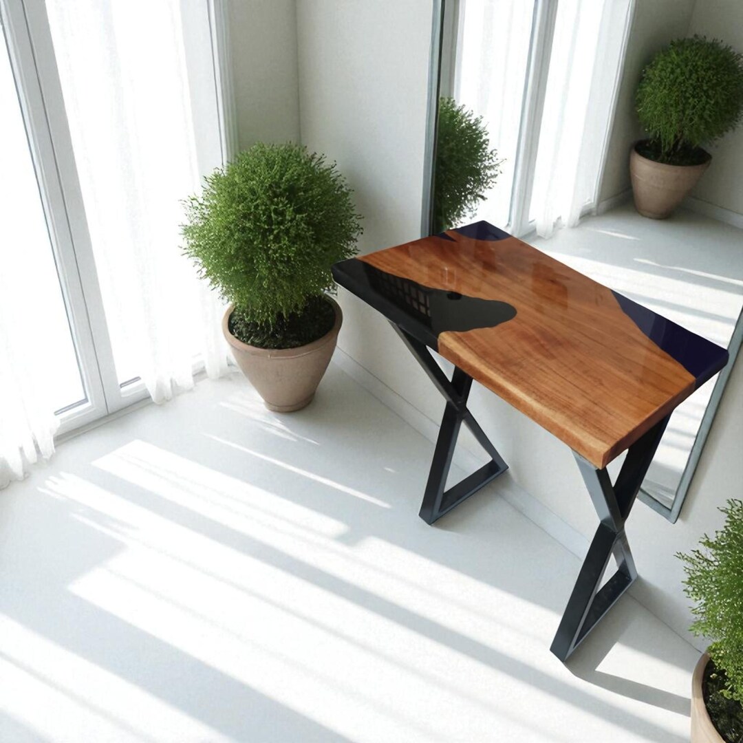 Narrow Walnut Console Table – Behind Sofa Entryway Table – Epoxy Resin ...