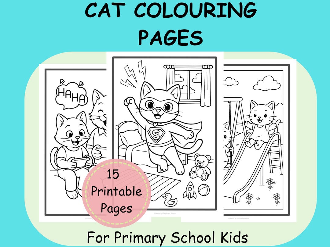 Cat Colouring Pages for Kids, Printable Activity Sheets (instant ...