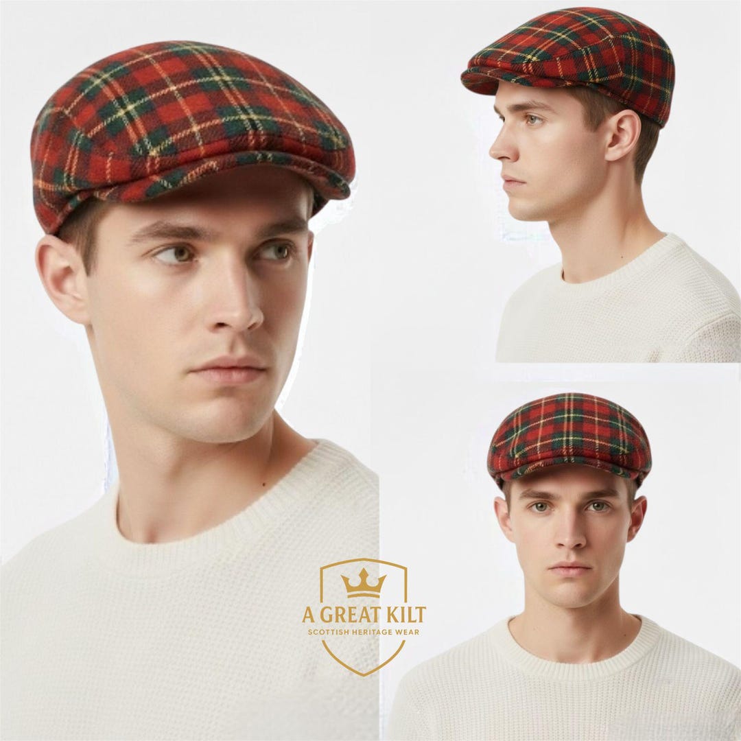 Men’s Scottish Tartan Flat Cap | Classic Plaid Heritage Style Hat ...