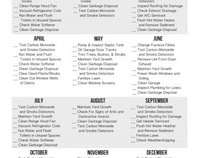 Yearly Home Maintenance Checklist - Etsy