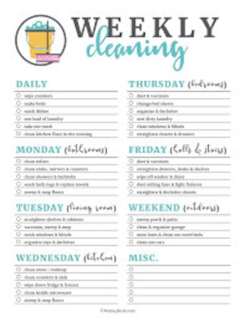 Daily / Weekly / Monthly Cleaning List - Download and Print Out - Etsy